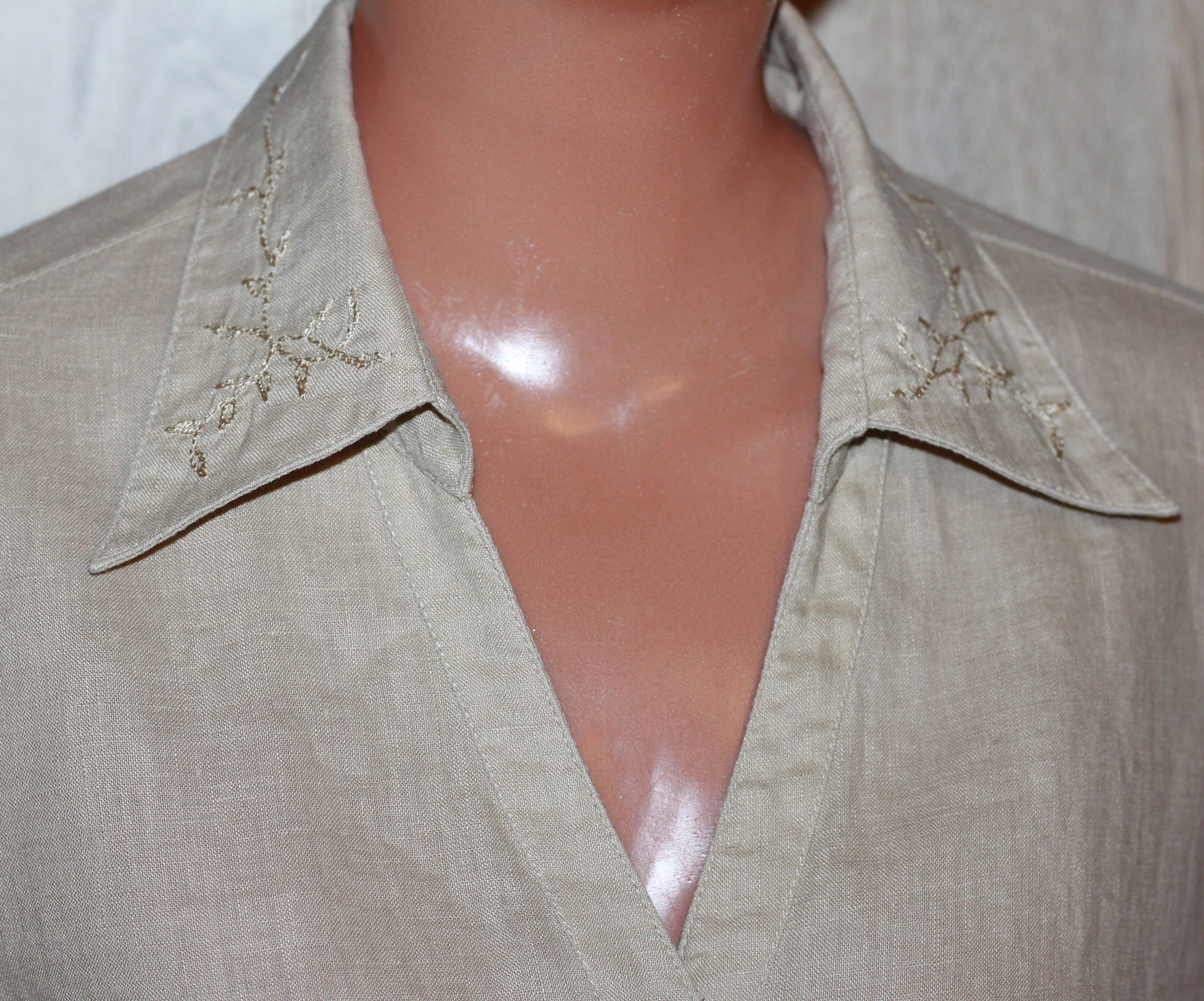 Light Gray Embroidered Linen Blouse With 3/4 Sleeves Size L - Etsy