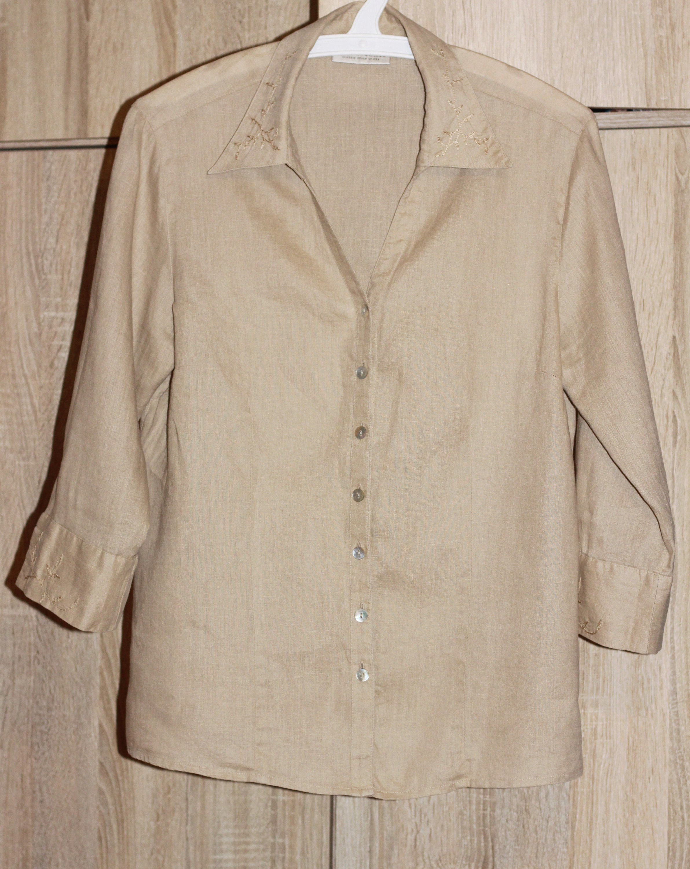 Light Gray Embroidered Linen Blouse With 3/4 Sleeves Size L - Etsy