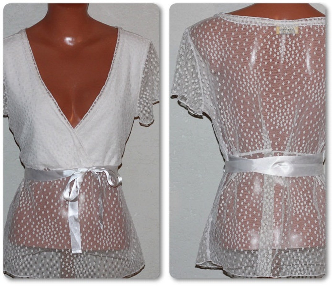 White Transparent Polka Dot Blouse With Belt Size S - Etsy