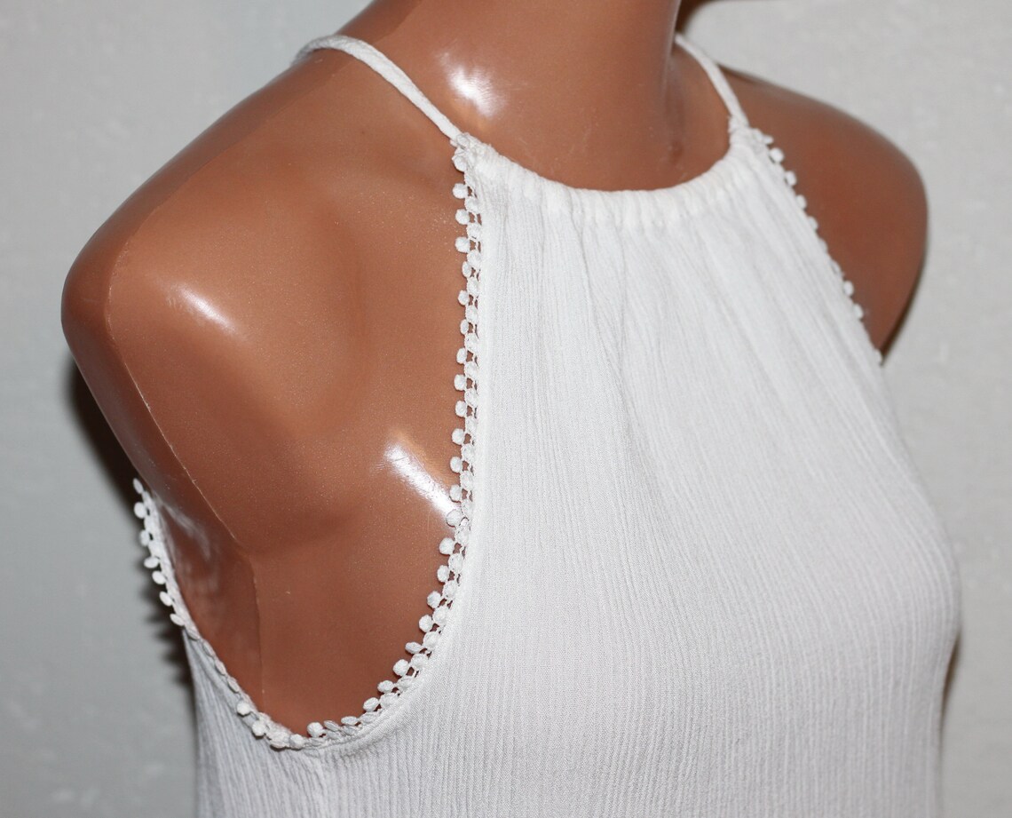 Vintage White Crop Tank Top Spaghetti Straps Lace Trim Size XS - Etsy