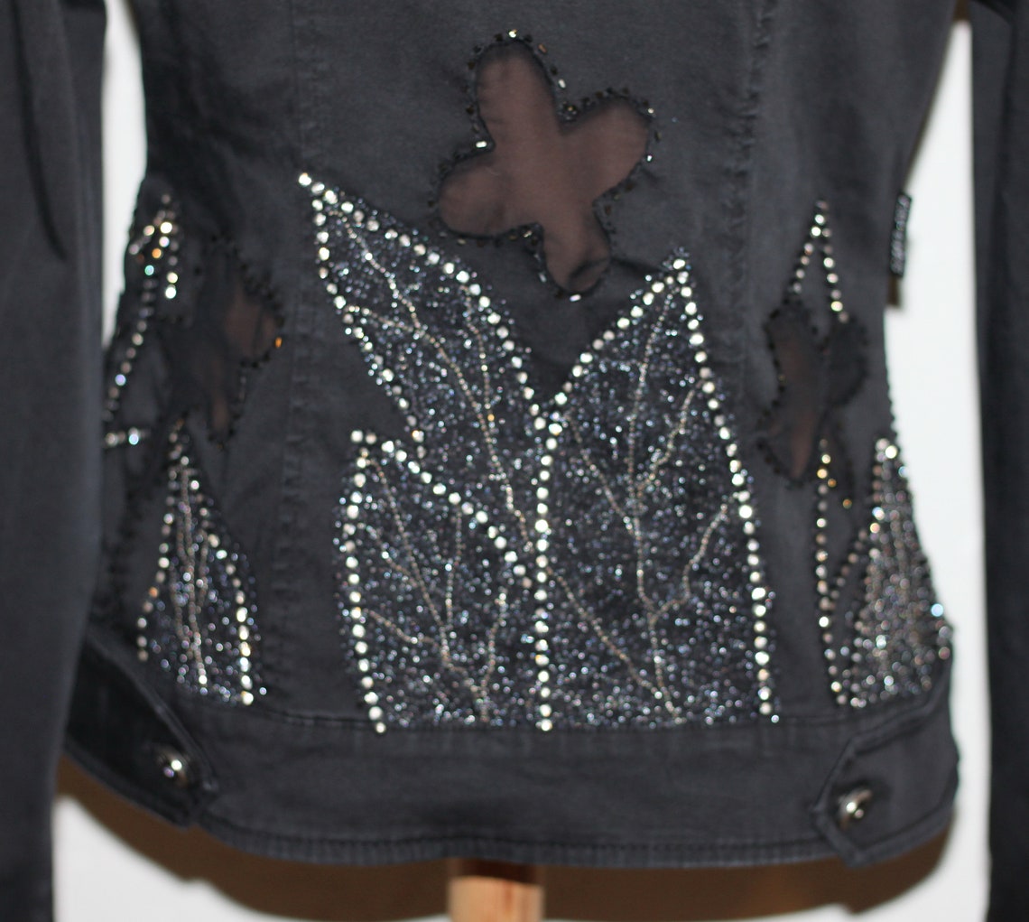 Cat Eyes Black Denim Gothic Style Jacket With Embroidery Size S - Etsy