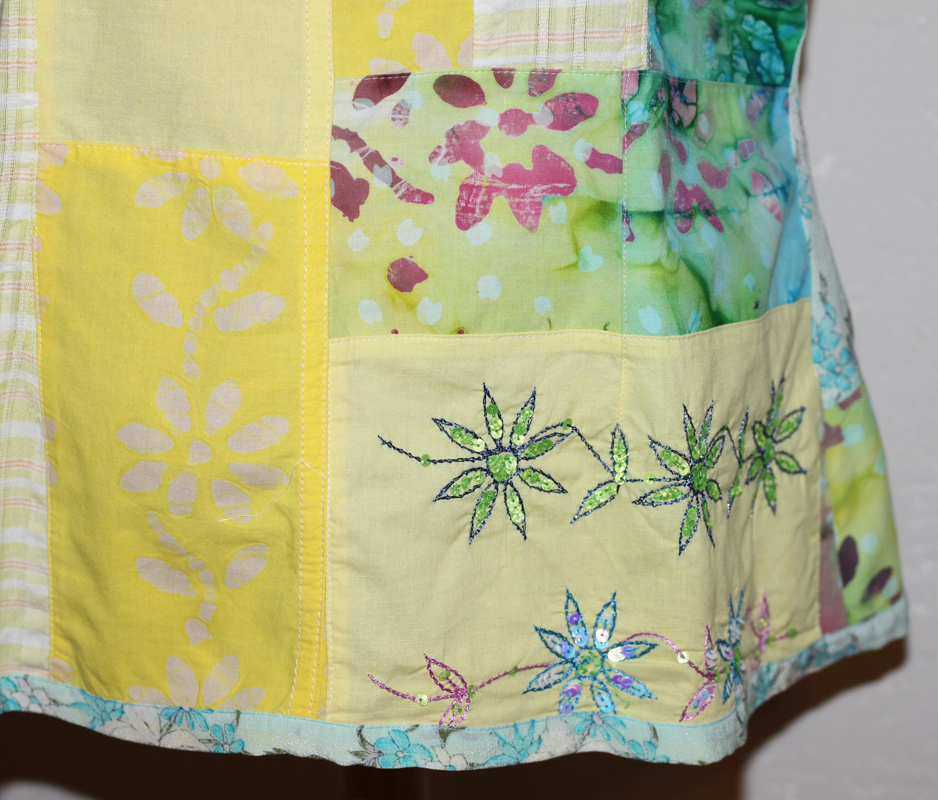 Boho Patchwork Yellow Green Silk Cotton Embroidered Top Blouse Size L ...
