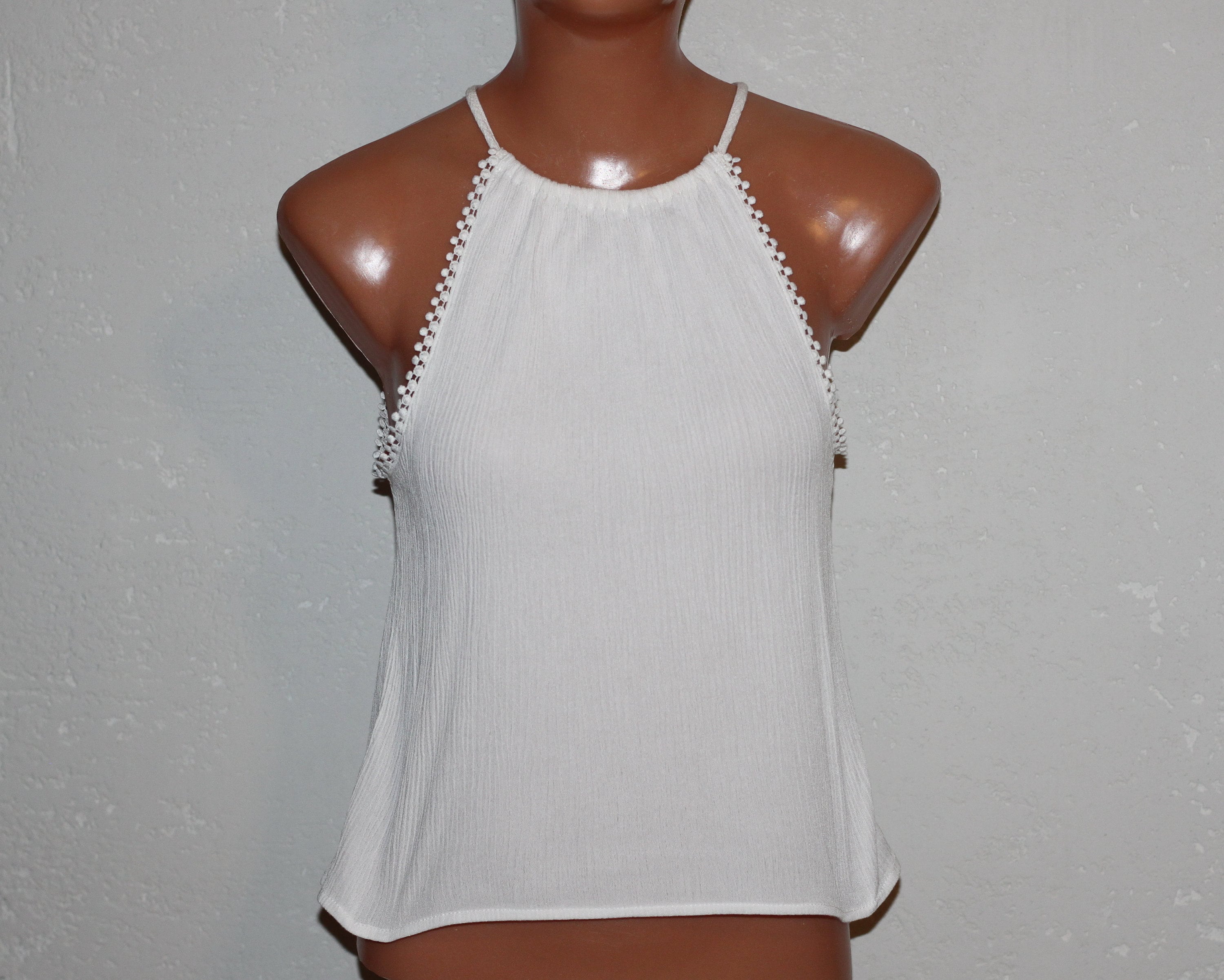 Vintage White Crop Tank Top Spaghetti Straps Lace Trim Size XS - Etsy