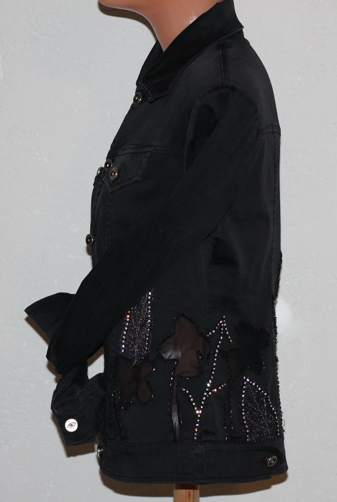 Cat Eyes Black Denim Gothic Style Jacket With Embroidery Size S - Etsy