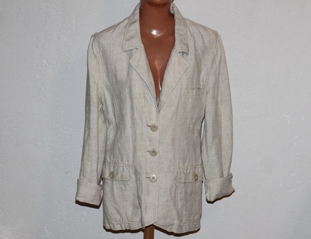 Light Beige Vintage Linen Blazer Jacket With Pockets Size M - Etsy