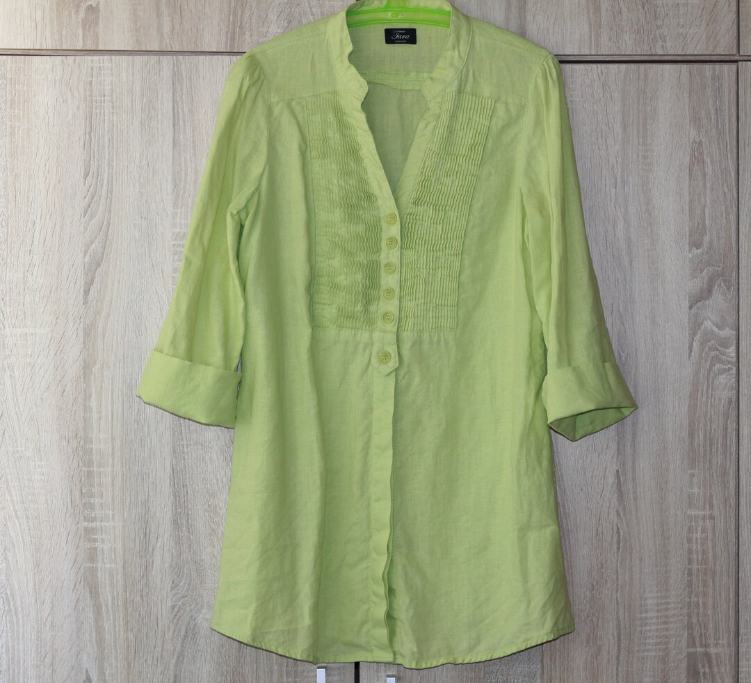 Light Green Linen Tunic With Long Sleeves Size M - Etsy