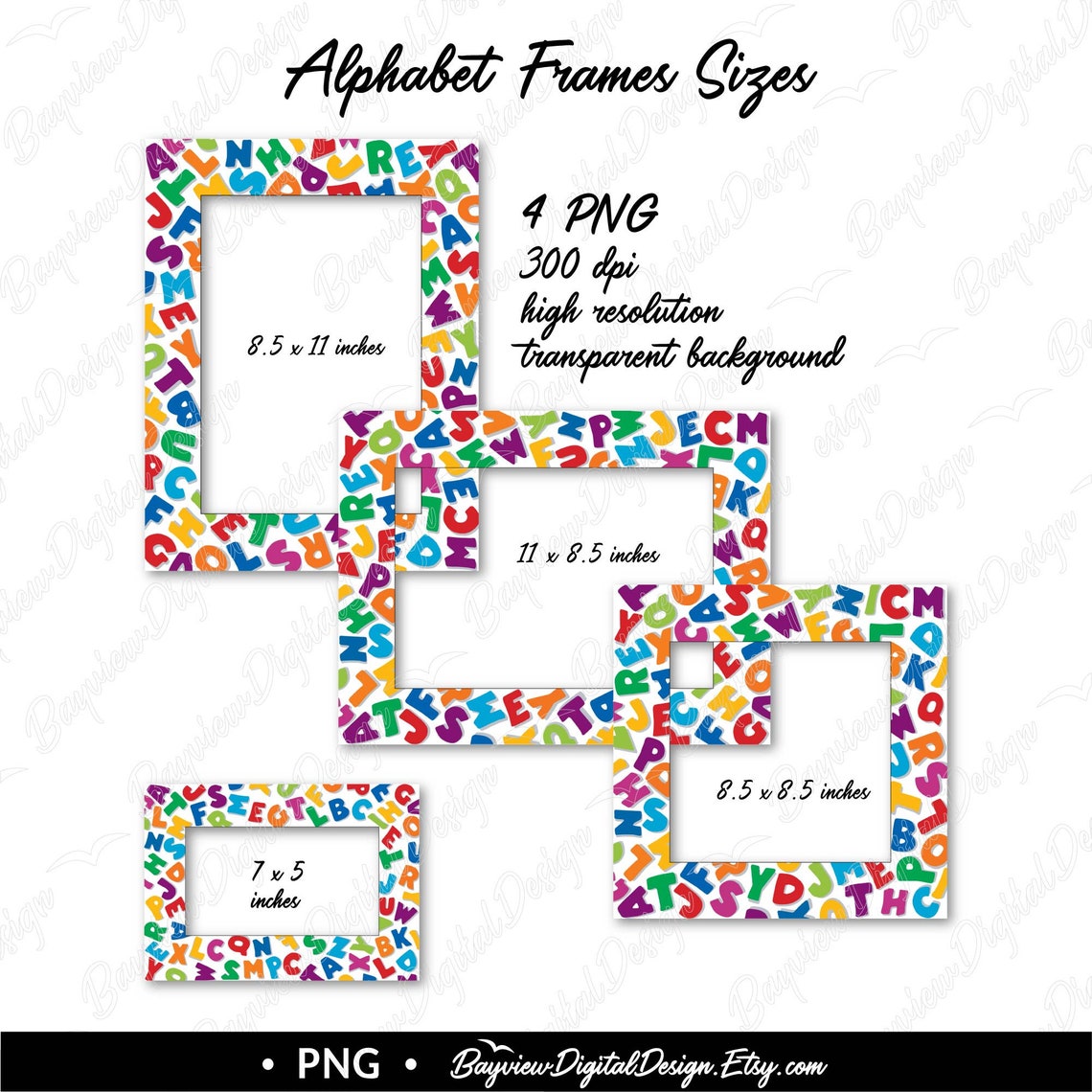 School Frames Clip Art, Back to School CUT File, ABC Photo Frame ...