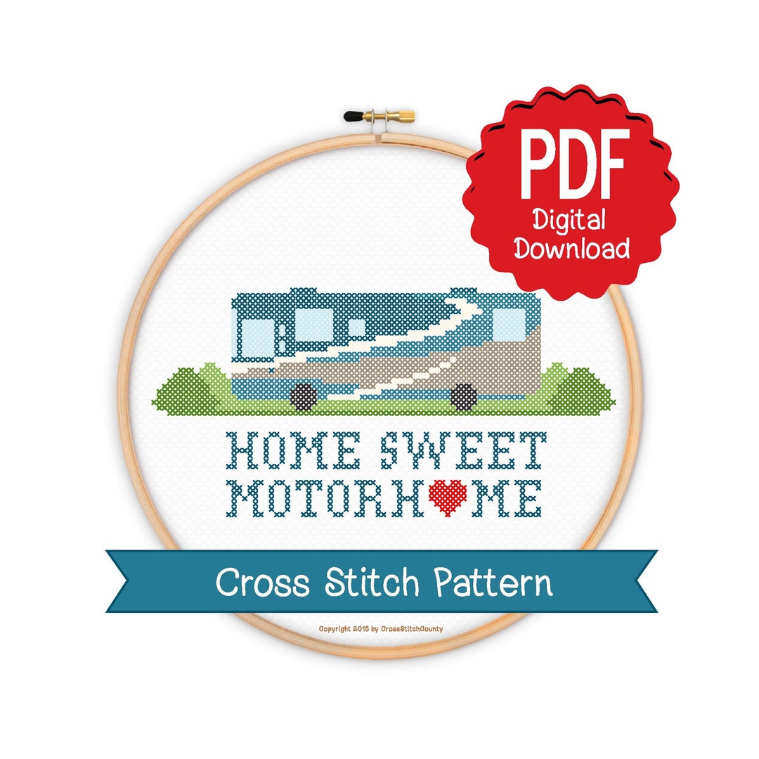 Home Sweet Motor Home Camper, Road Trip Cross Stitch Pattern, Holiday ...