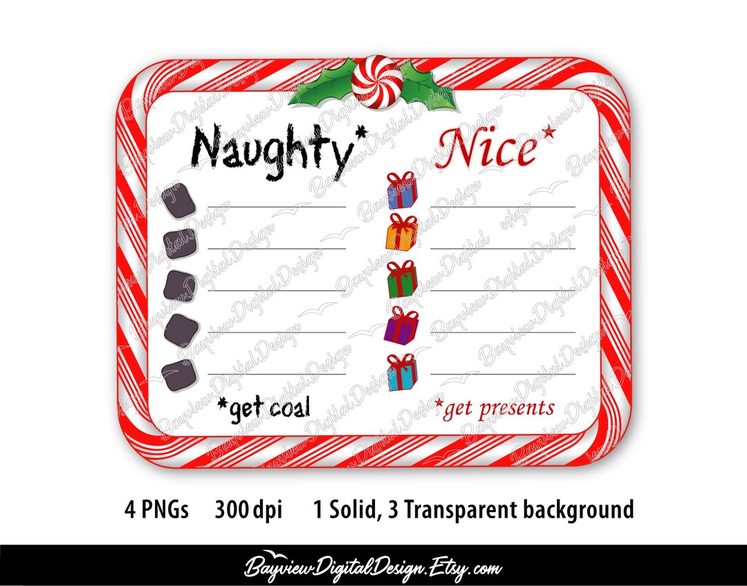 Candy Cane Christmas Naughty or Nice Checklist: Peppermint Holly PNG ...