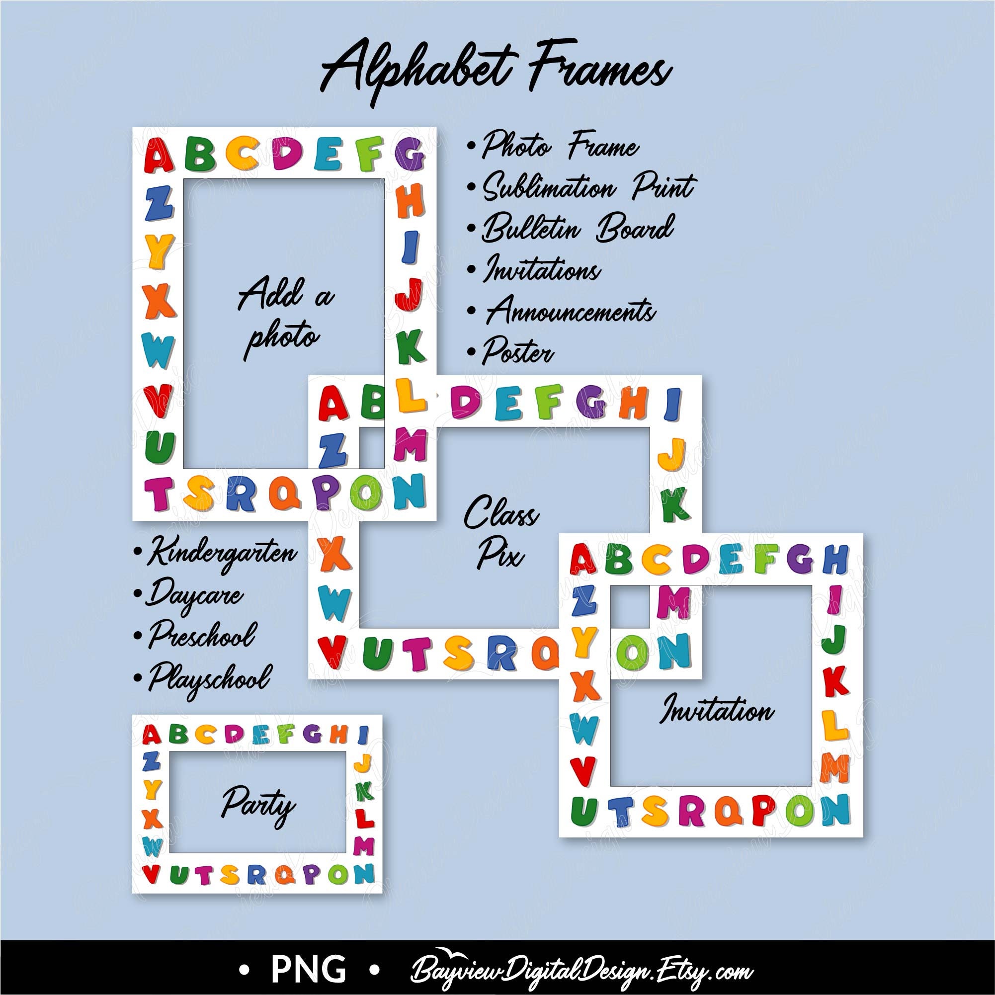 Alphabet Frames PNG: School Clip Art for Sublimation (digital Download ...