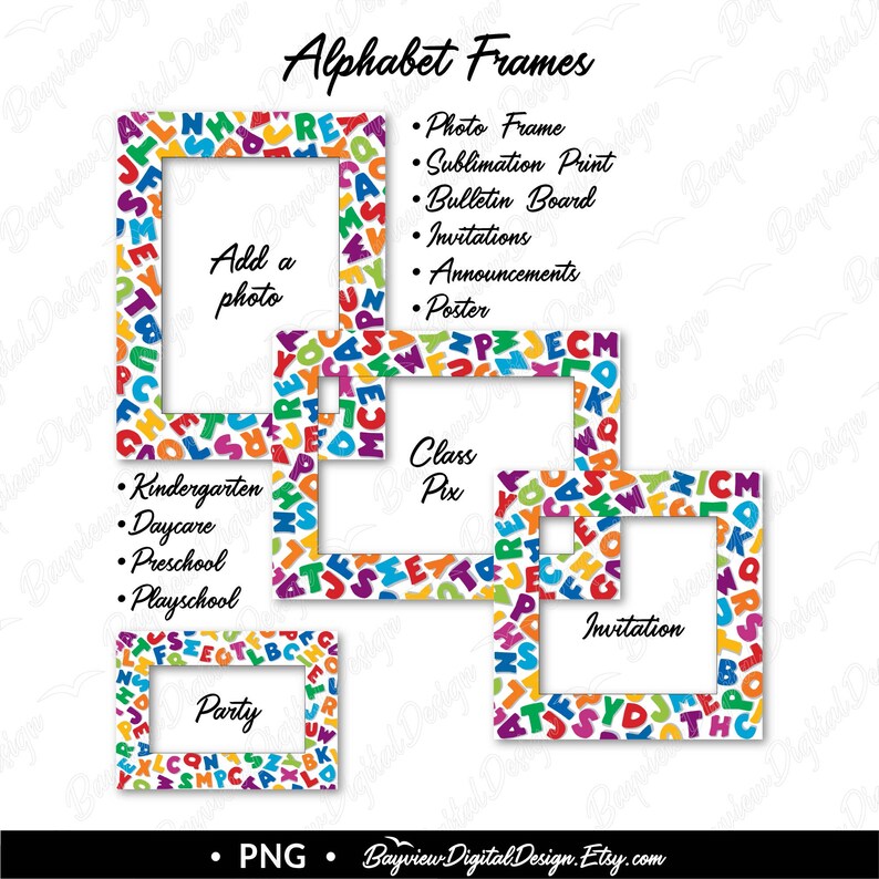 School Frames Clip Art, Back to School CUT File, ABC Photo Frame ...