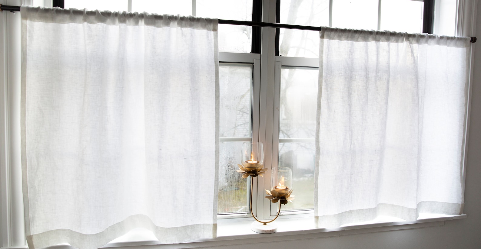 Linen Cafe Curtains Simple Whitekitchen Curtains1 Panel - Etsy