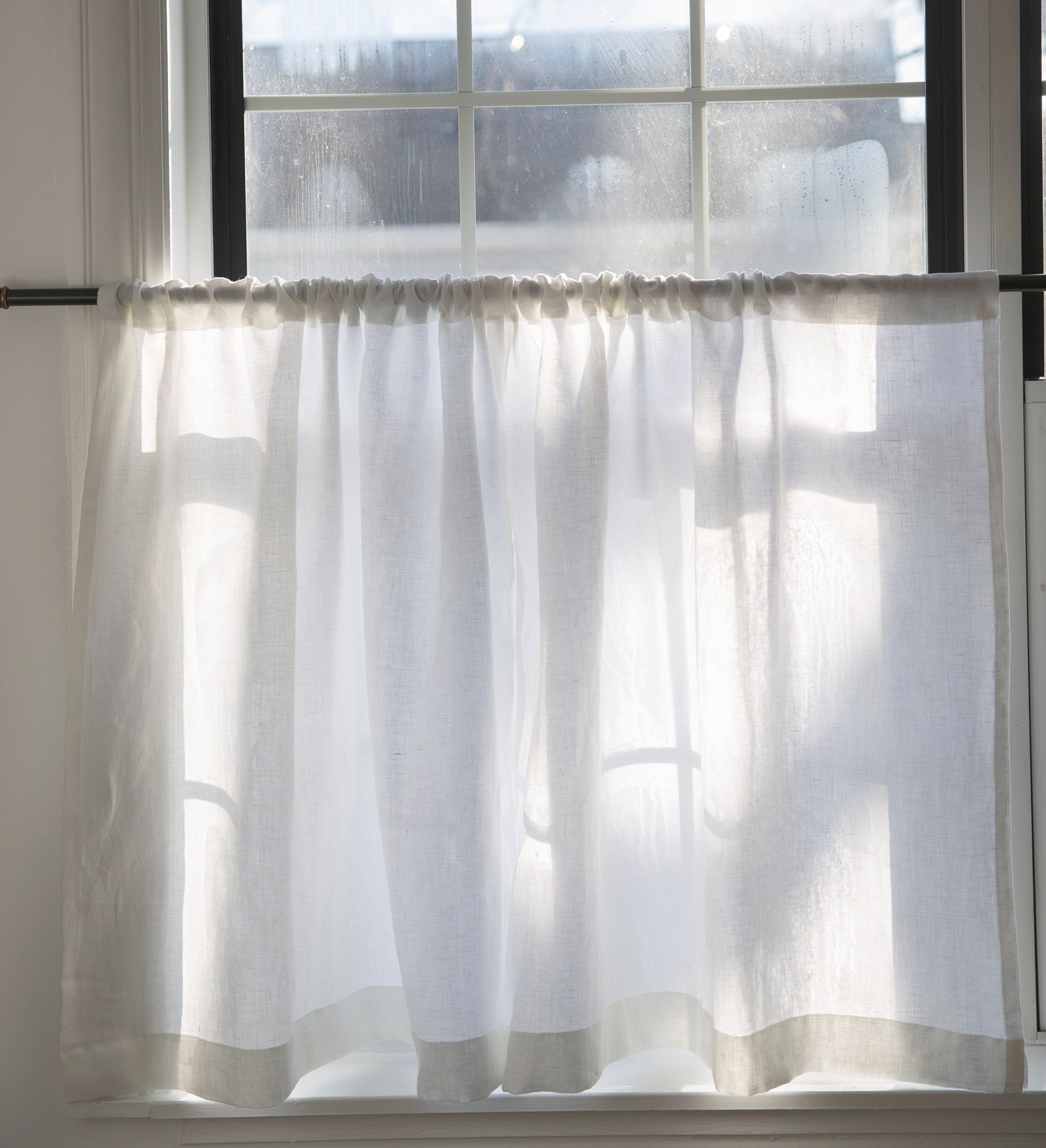Linen Cafe Curtains Simple SOFT Whitekitchen Curtains1 | Etsy Canada