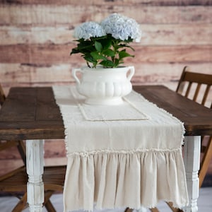 Rustic Cream Cotton Table Runner: Farmhouse Ruffled Decor - Etsy