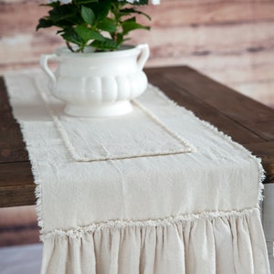 Rustic Cream Cotton Table Runner: Farmhouse Ruffled Decor - Etsy