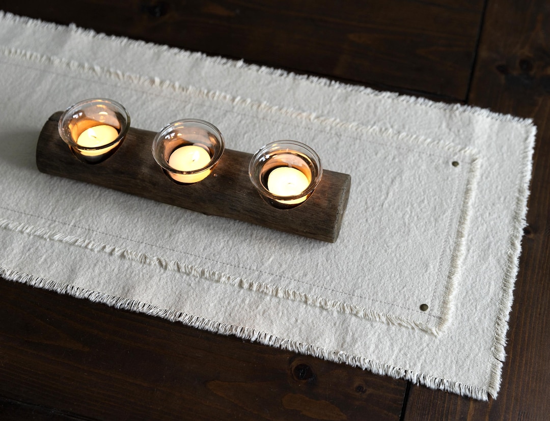 Industrial Farmhouse Table Runner – Brass Rivet Cotton Canvas Runner ...