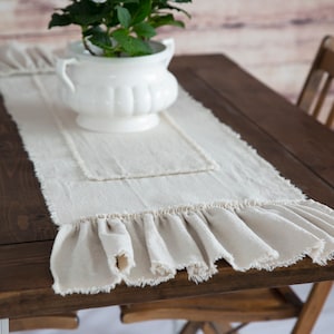 Rustic Cream Cotton Table Runner: Farmhouse Ruffled Decor - Etsy
