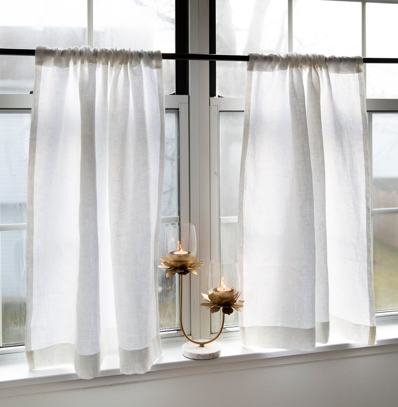 Linen cafe curtains simple whiteKitchen curtains1 panel | Etsy