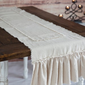 Rustic Cream Cotton Table Runner: Farmhouse Ruffled Decor - Etsy