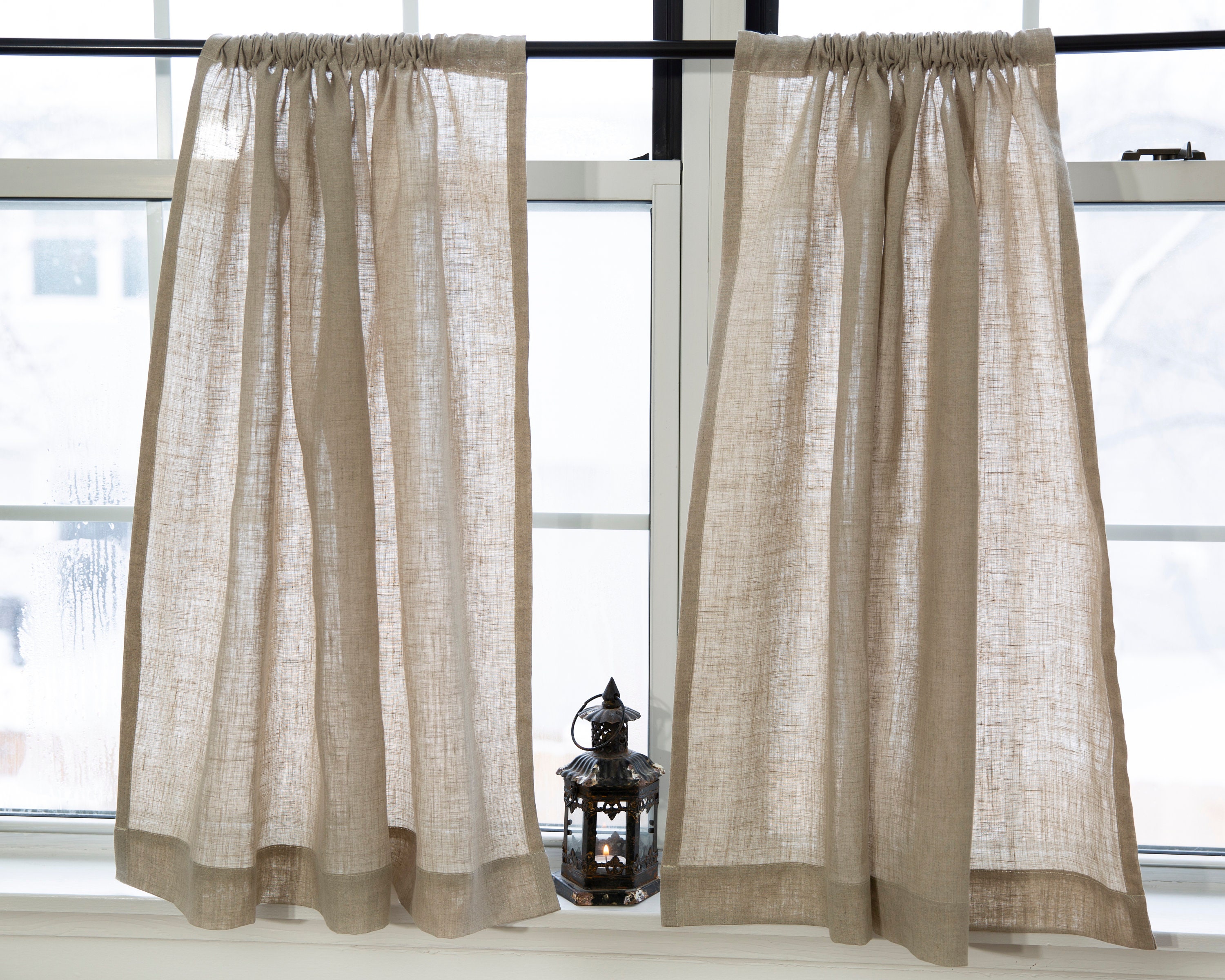 Natural Linen Cafe Curtainsshort Curtainsrustic Kitchen - Etsy Canada