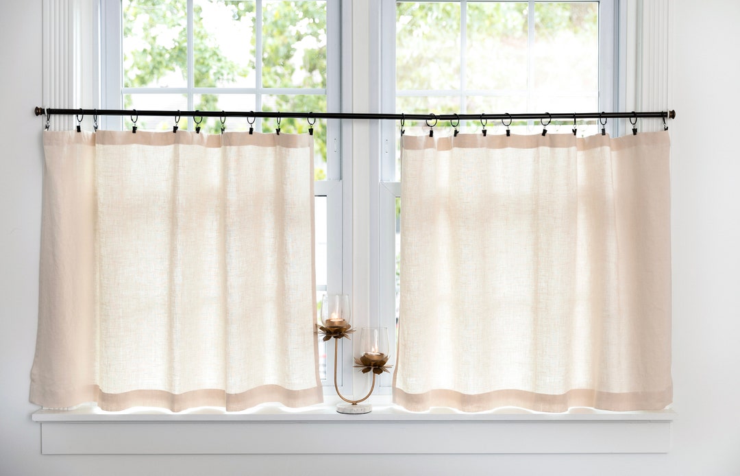 Linen Cafe Curtains| LIGHT BEIGE | Neutral Curtains|kitchen Curtains|1 ...