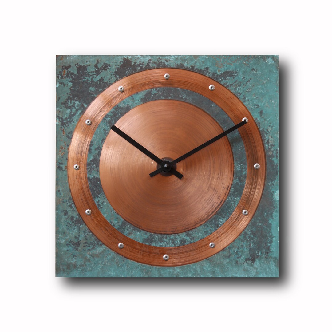 Turquoise Copper Clock, Wall Clock, Home Decor, Original Clock, Hand ...