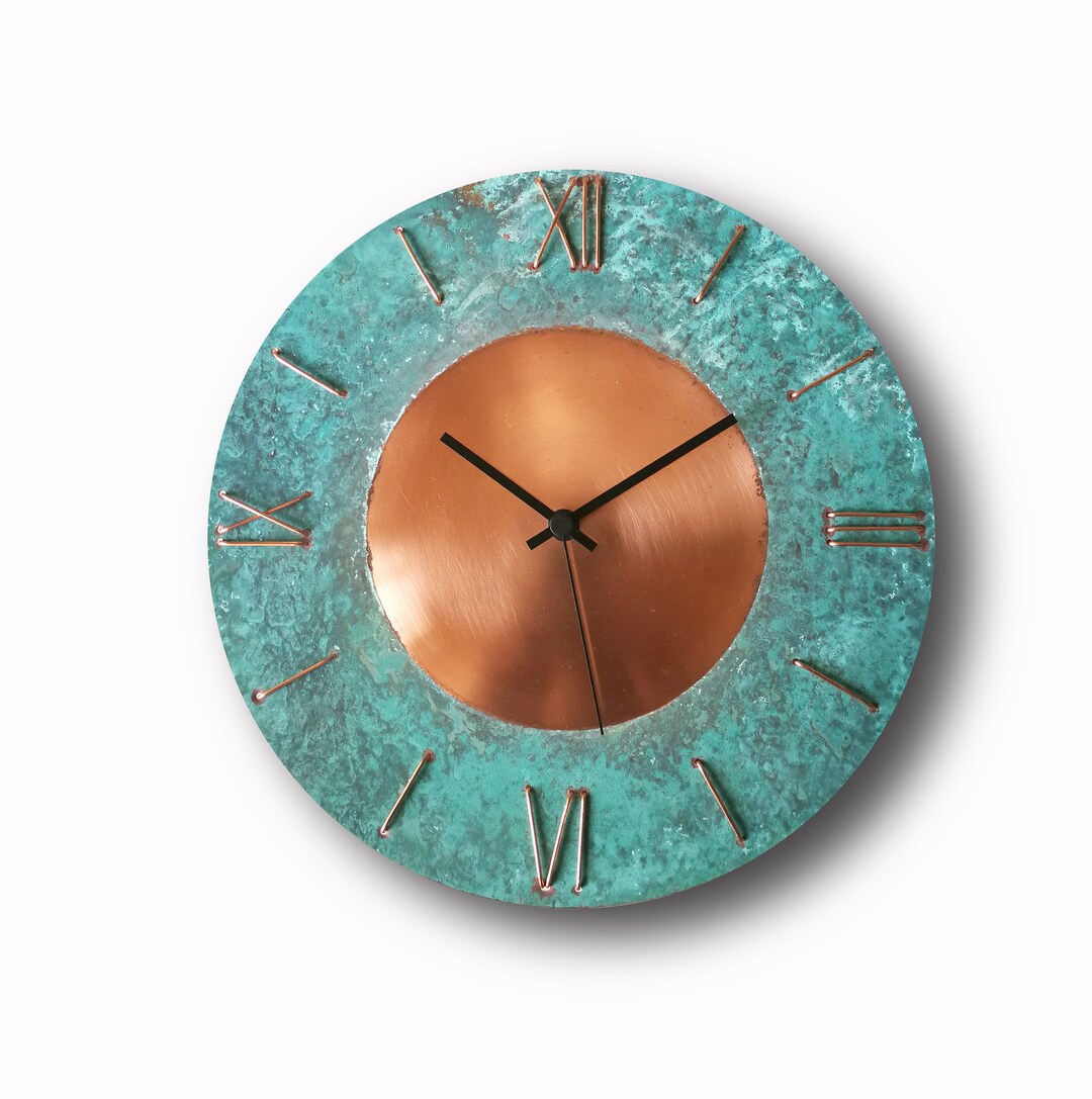 Turquoise Copper Clock, Wall Clock, Home Decor, Original Clock, Hand ...
