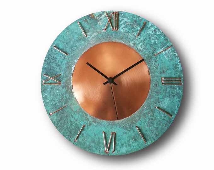 Turquoise Copper Clock, Wall Clock, Home Decor, Original Clock, Hand ...