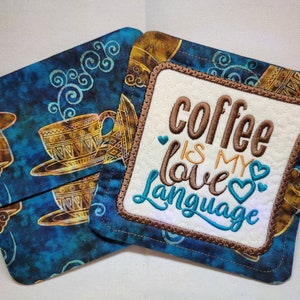 Handcrafted Embroidered Fabric Mug Rug Coasters Coffee Caffeine Set #1 ...