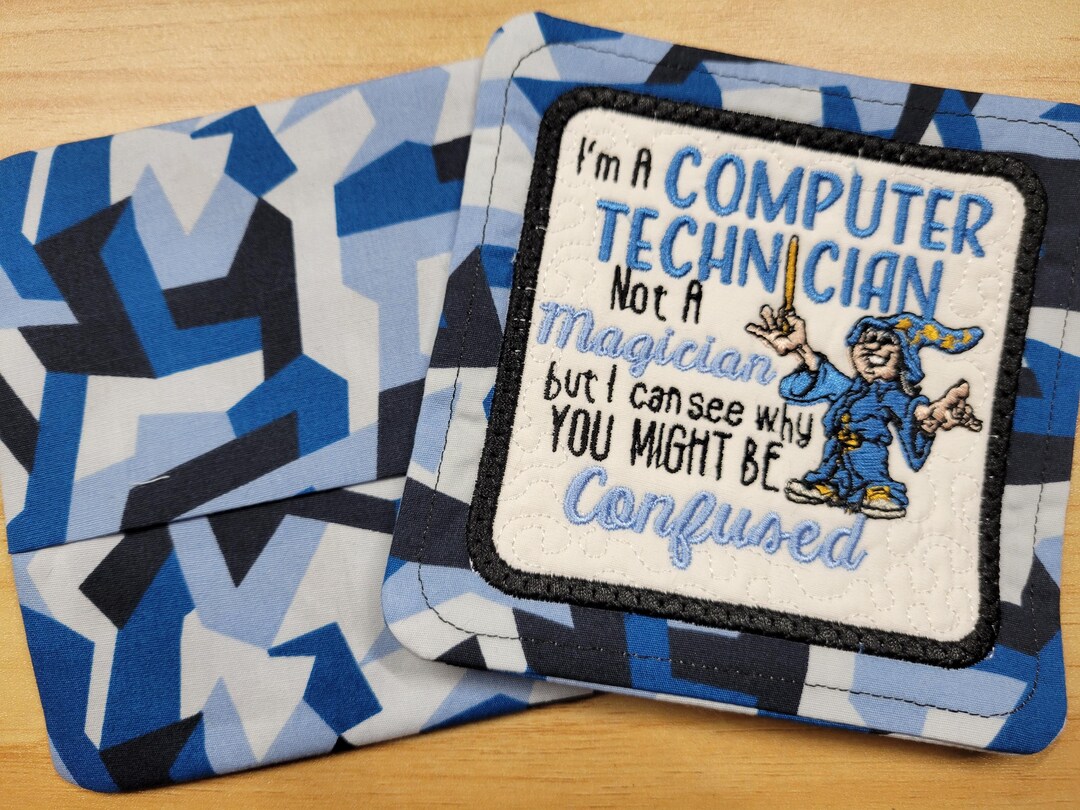 Handcrafted Embroidered Fabric Mug Rug Coasters Occupations Computer ...