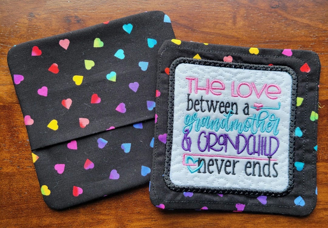 Handcrafted Embroidered Fabric Mug Rug Coasters Family Grandma Gramma ...