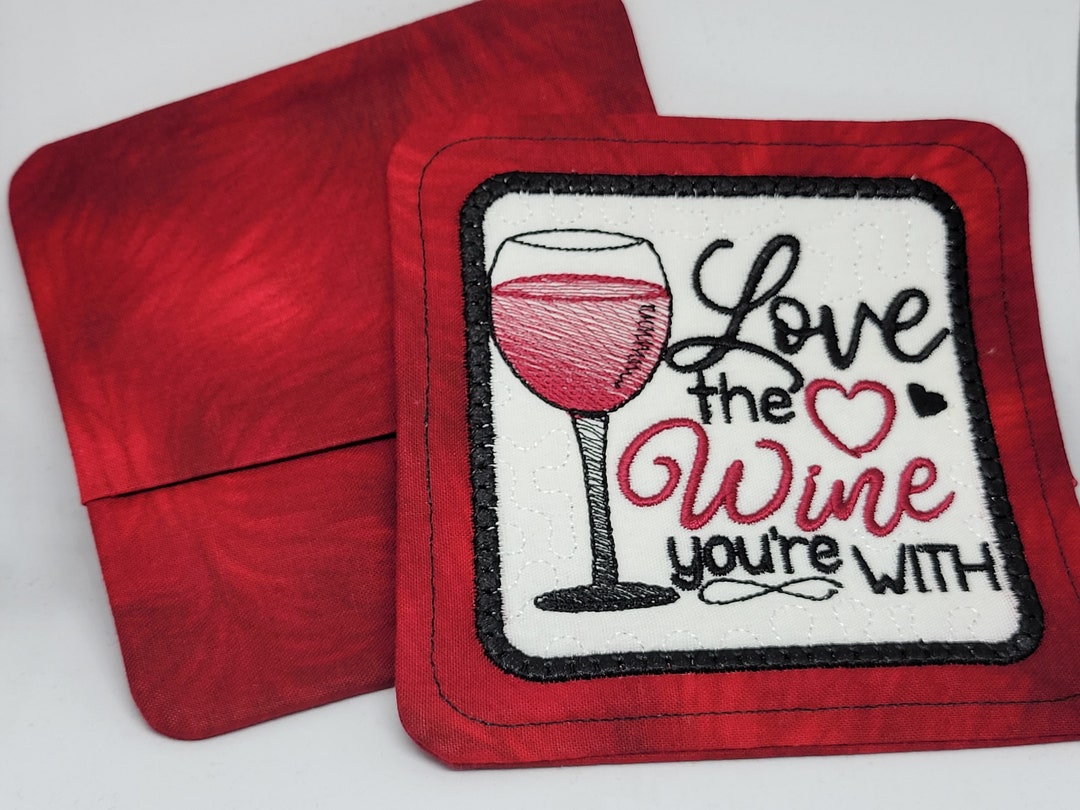 Handcrafted Embroidered Fabric Mug Rug Coasters Wine Drink Beverages ...