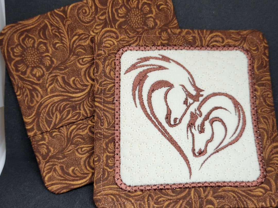 Handcrafted Embroidered Fabric Mug Rug Coasters Horses - Etsy