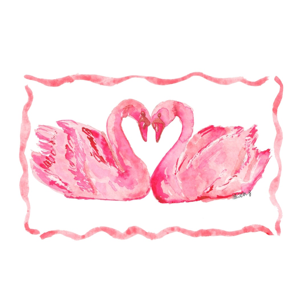 Art Print : Watercolor Pink Swans, Interior Wall Décor, Romantic ...