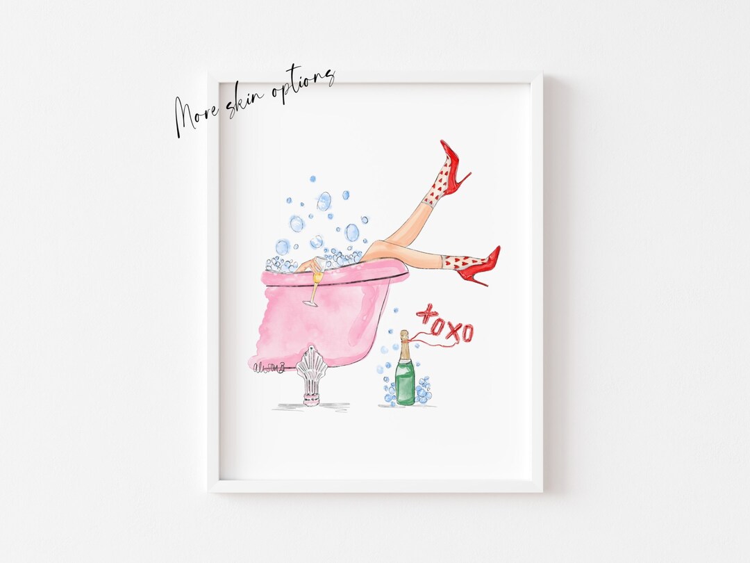 Art Print : Pink Bubble Bath Illustration Girly Interior - Etsy