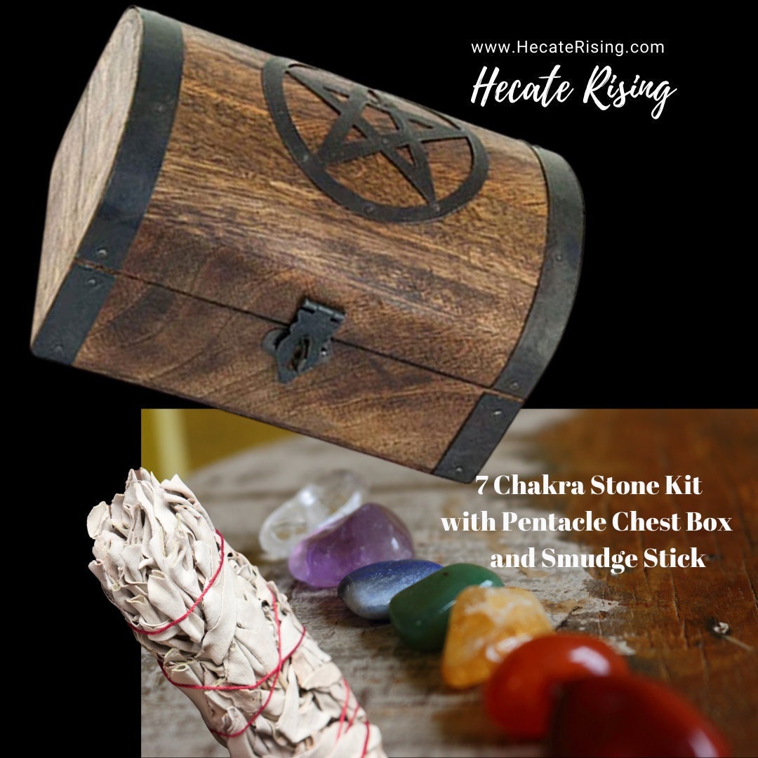 7 Chakra Stone Kit With Pentacle Chest Box and Smudge Stick - Etsy