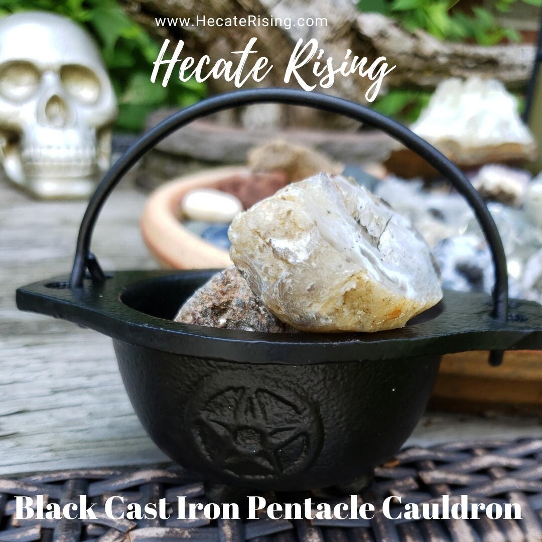 Black Cast Iron Pentacle Cauldron (small Size) - Etsy