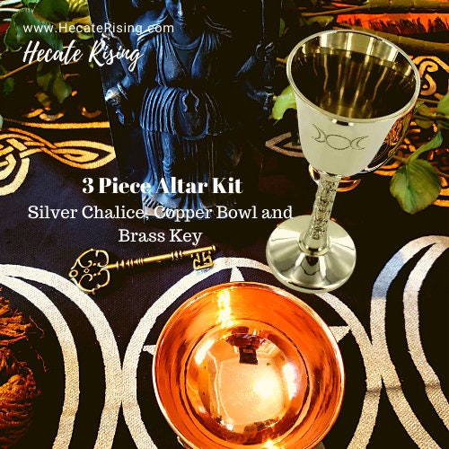 3 Piece Altar Kit Silver Chalice Copper Bowl Brass Key | Etsy