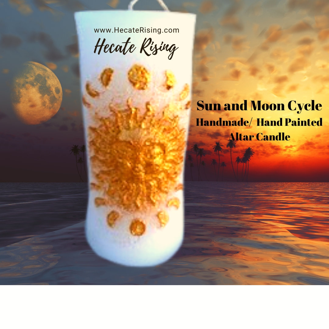 Sun and Moon Cycle Altar Candle Handmade / Hand Painted - Etsy
