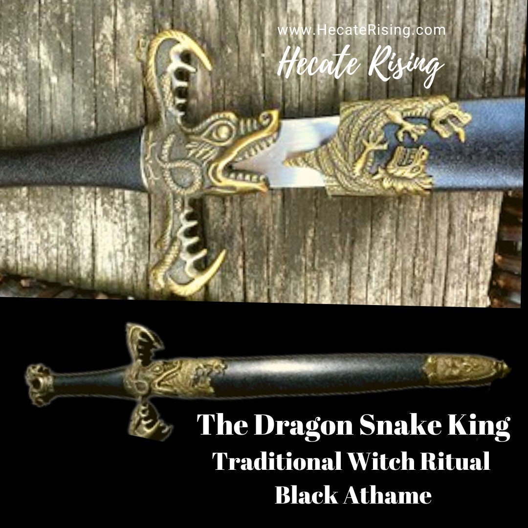 Traditional Witch Ritual Black Athames / Daggers dragon Snake King ...