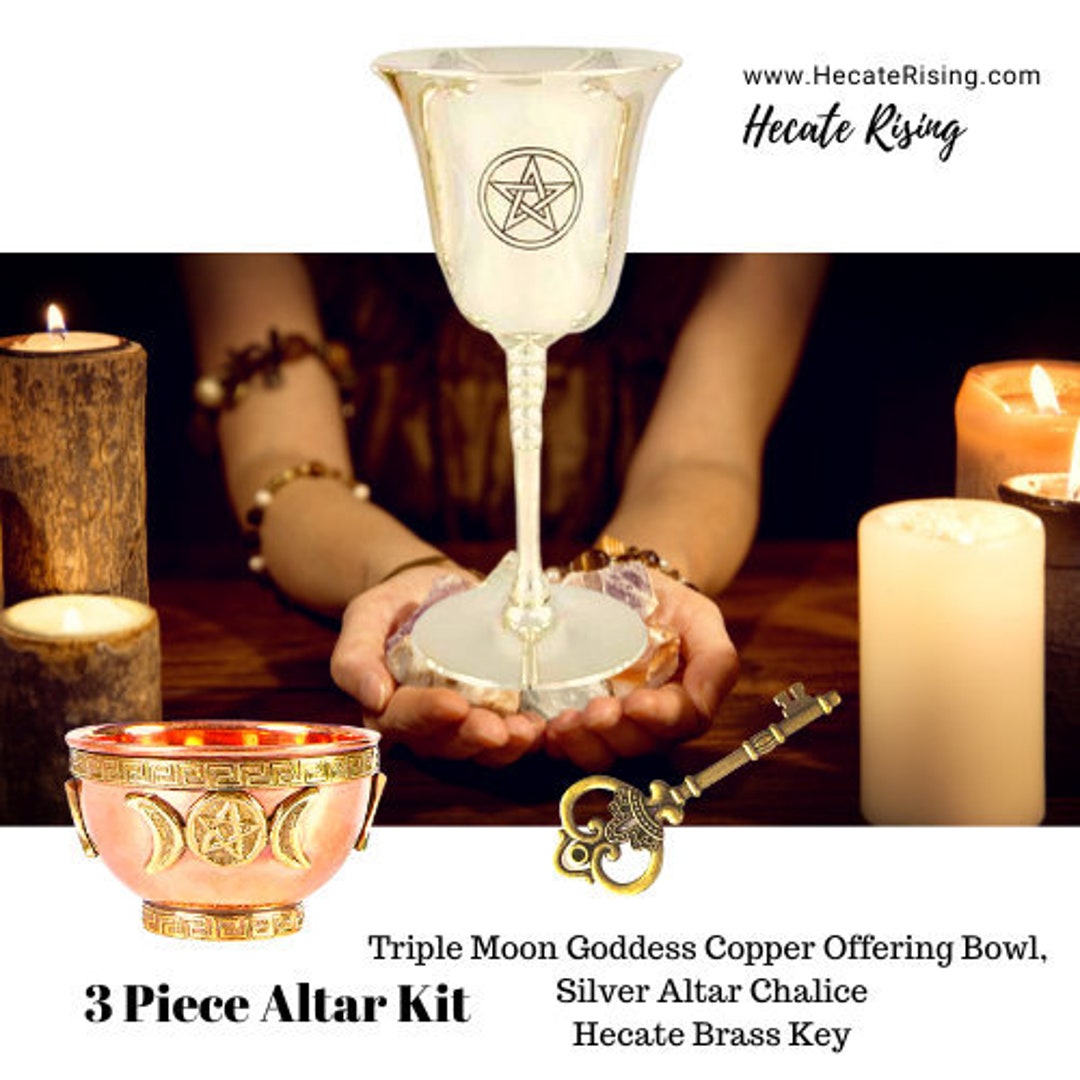 3 Piece Altar Kit - Silver Chalice, Copper Bowl, Brass Key - Etsy