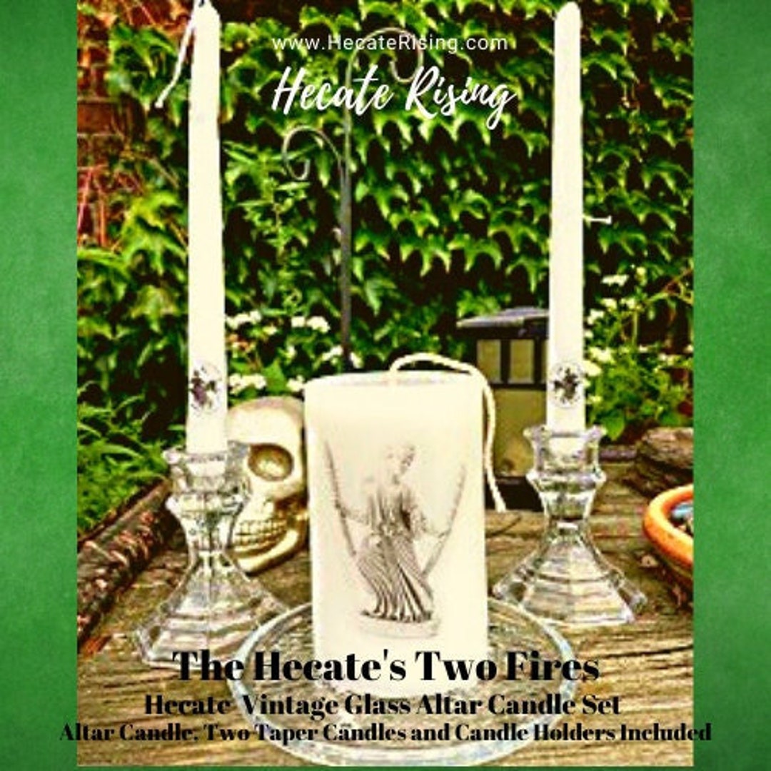 Hecate Vintage Style Glass Altar Candle Set Altar Candle and Two Taper ...