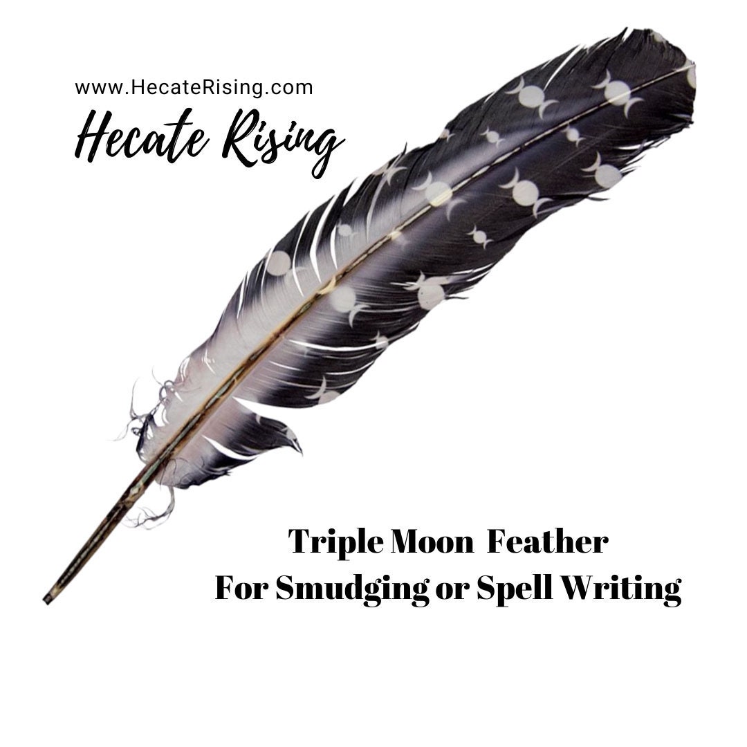 Triple Moon Feather for Smudging or Spell Writing | Etsy