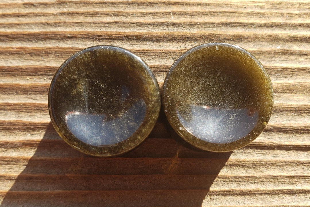 Pair of Real CONCAVE GOLD OBSIDIAN Plugs Gauges Body Jewelry Double ...