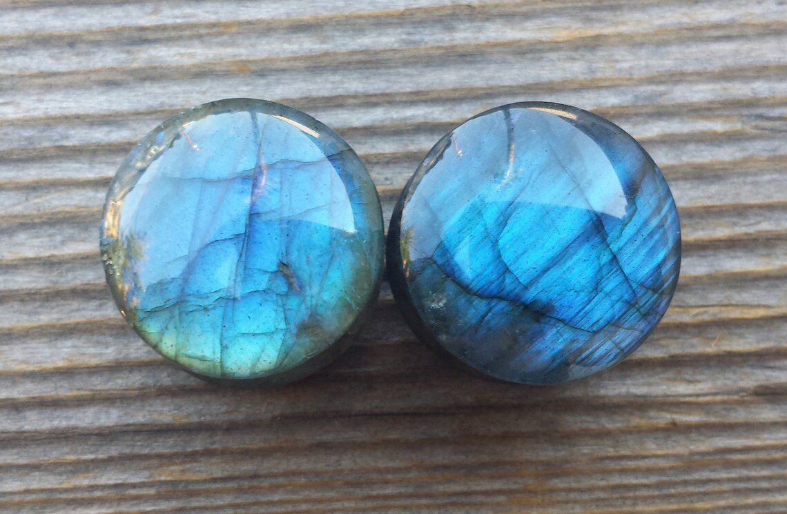 Rare Pair of Real HIGH FLASH LABRADORITE Handmade Plugs - Etsy