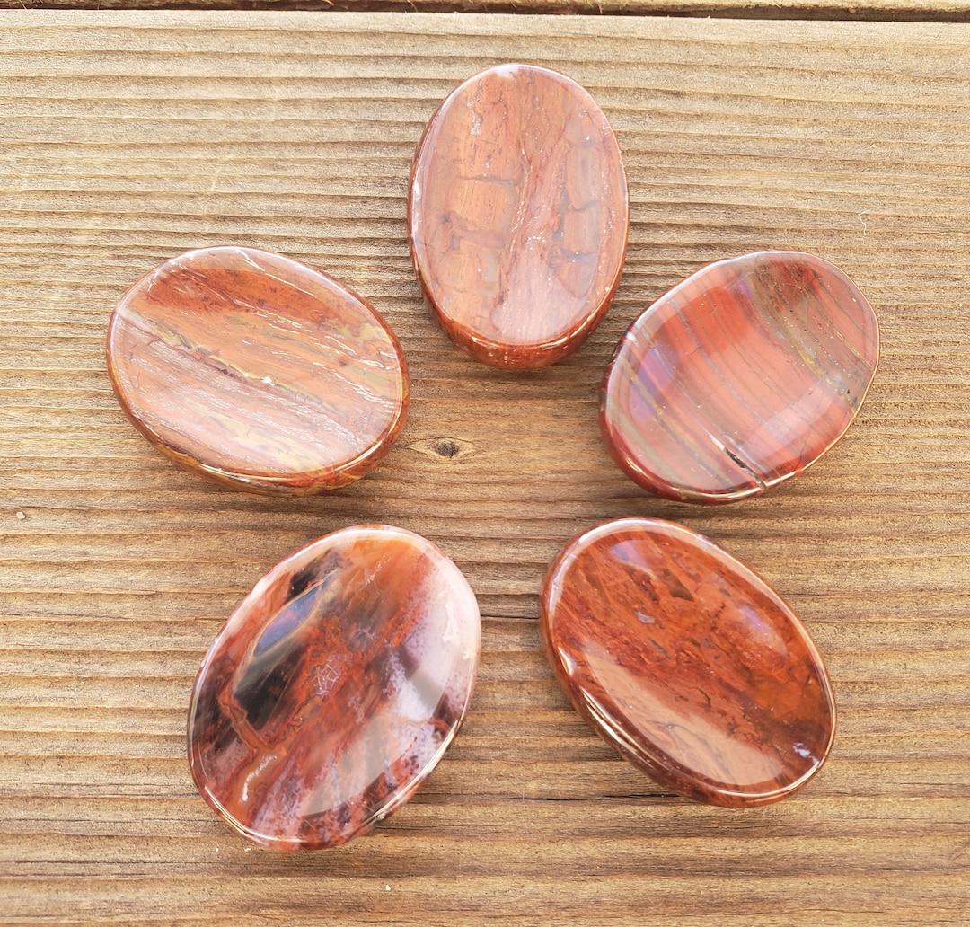 RED PETRIFIED WOOD Worry Stone Natural Stone Hand Carved Gemstone Worry ...