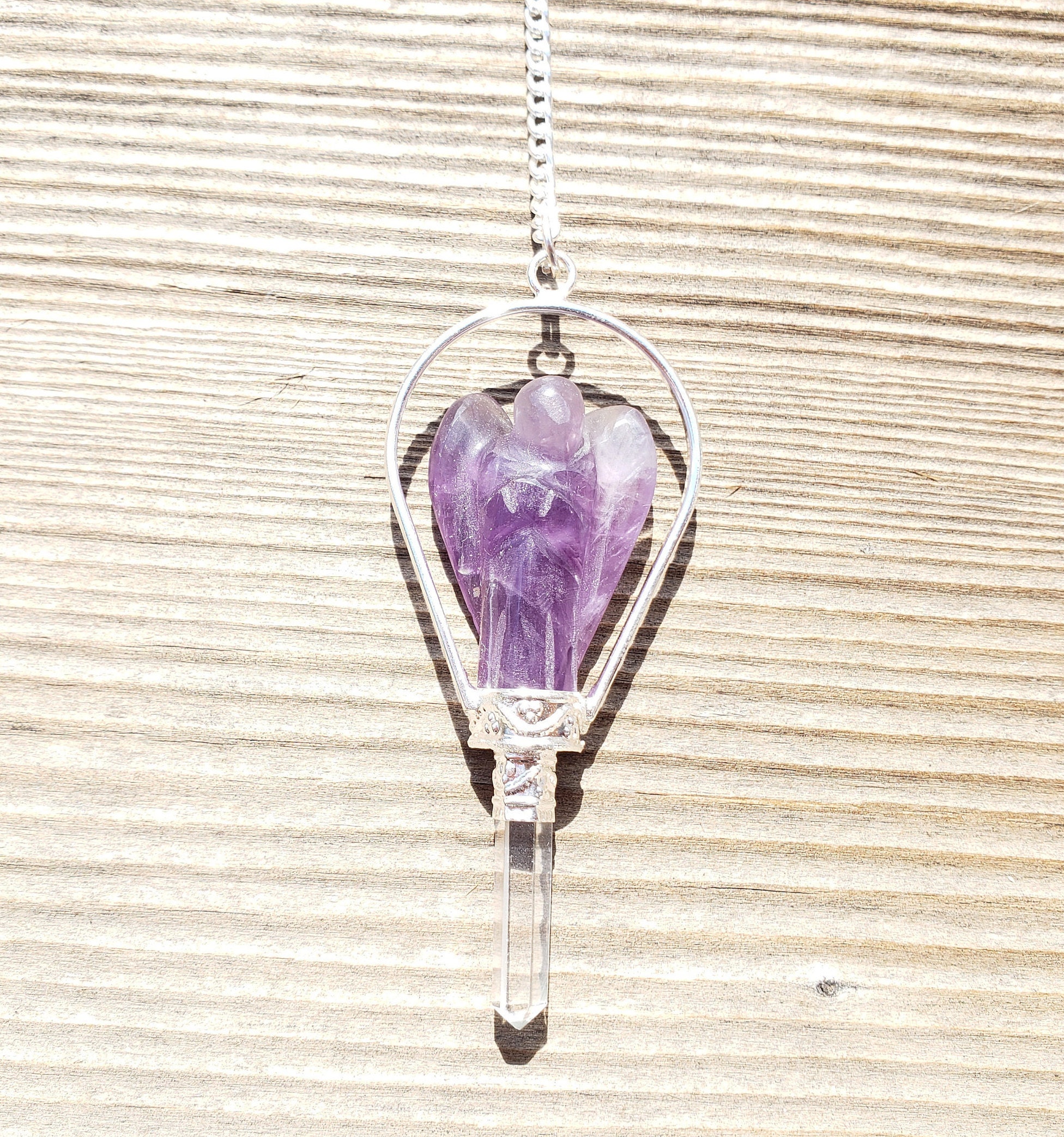 Natural AMETHYST Gemstone Angel Basket Pendulum