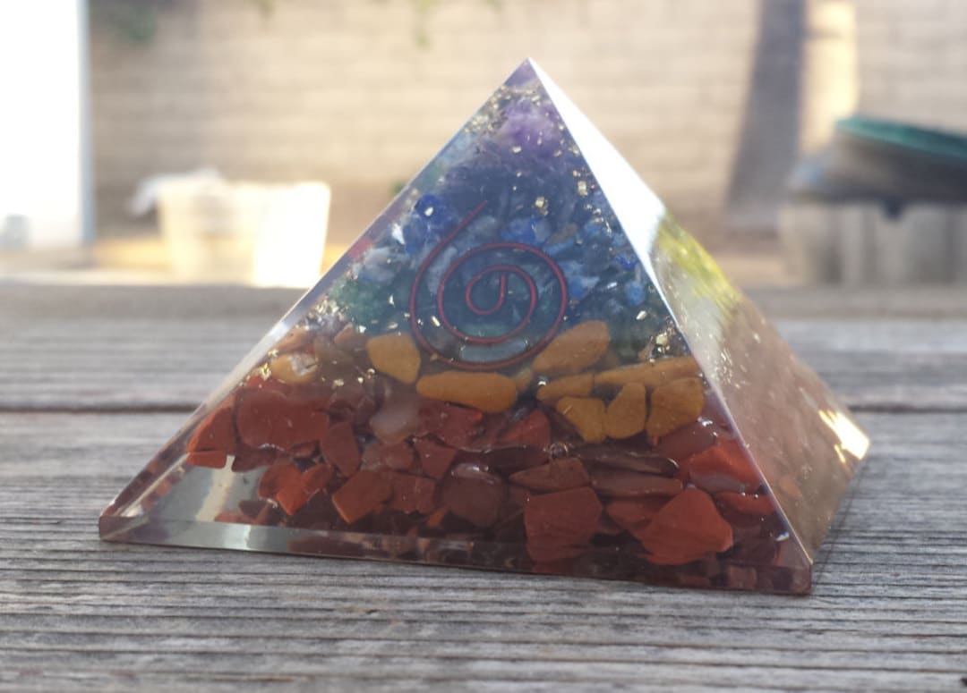 HUGE (70-75mm) 7 CHAKRA Layered Orgone Gemstone Pyramid Extra Large ...