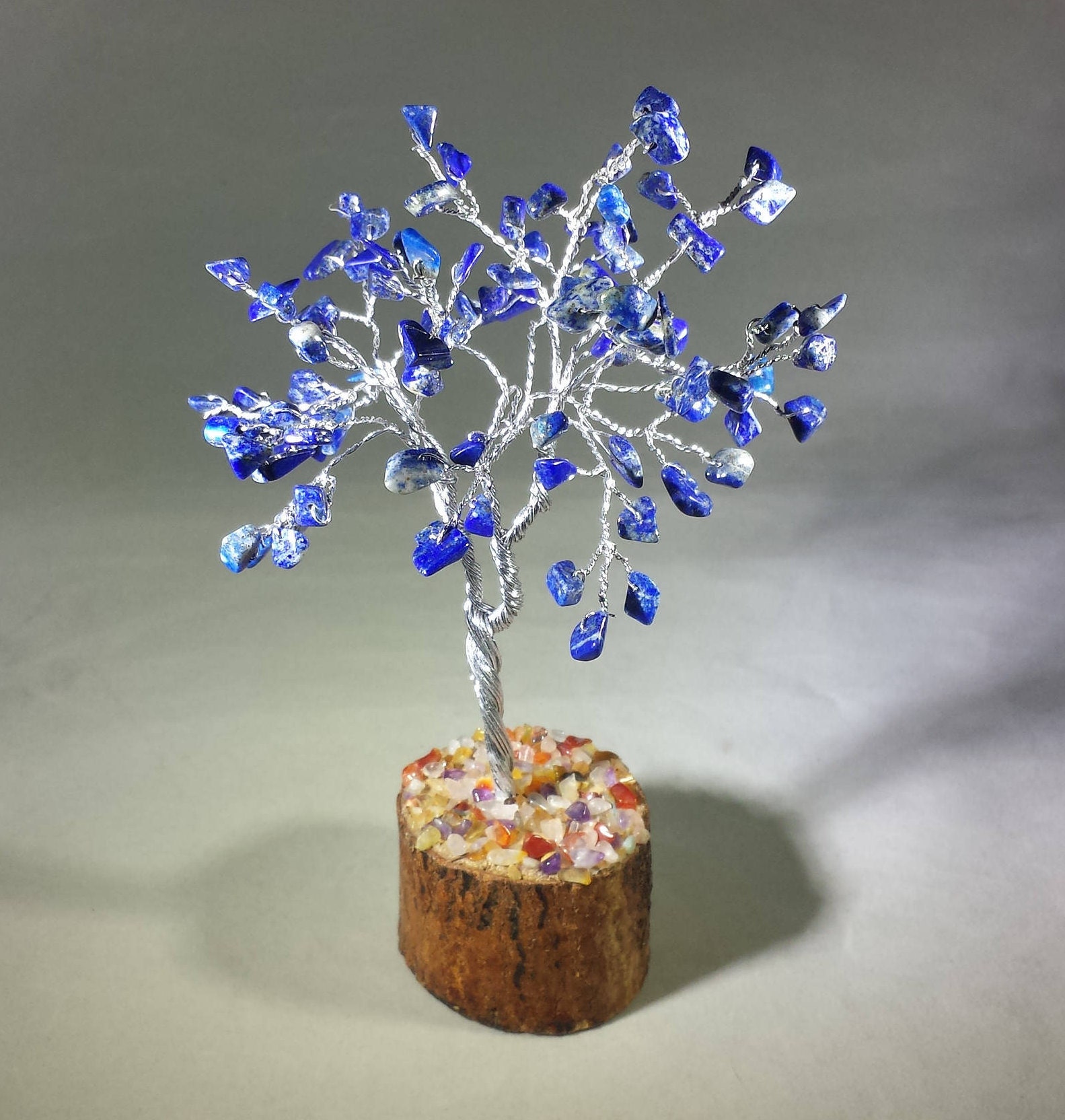 Natural LAPIS LAZULI Gemstone Chip Tree With 100 Stones Crystal Tree Of ...