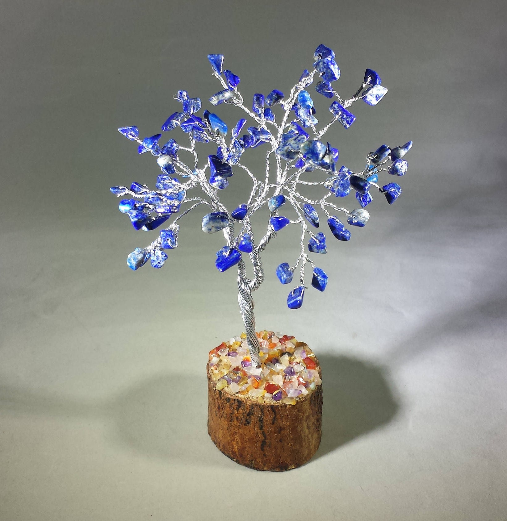 Natural LAPIS LAZULI Gemstone Chip Tree With 100 Stones Crystal Tree Of ...